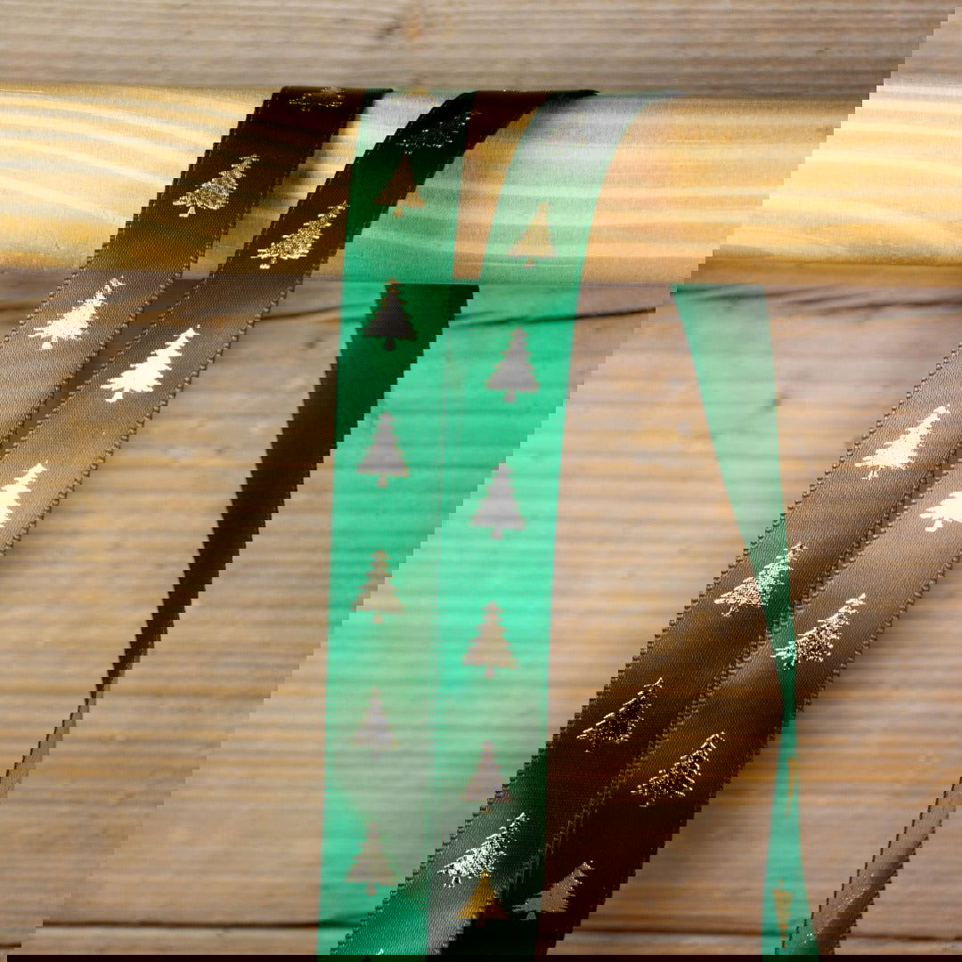 Satin Christmas Ribbon Christmas Tree Green – Kadopapier.net